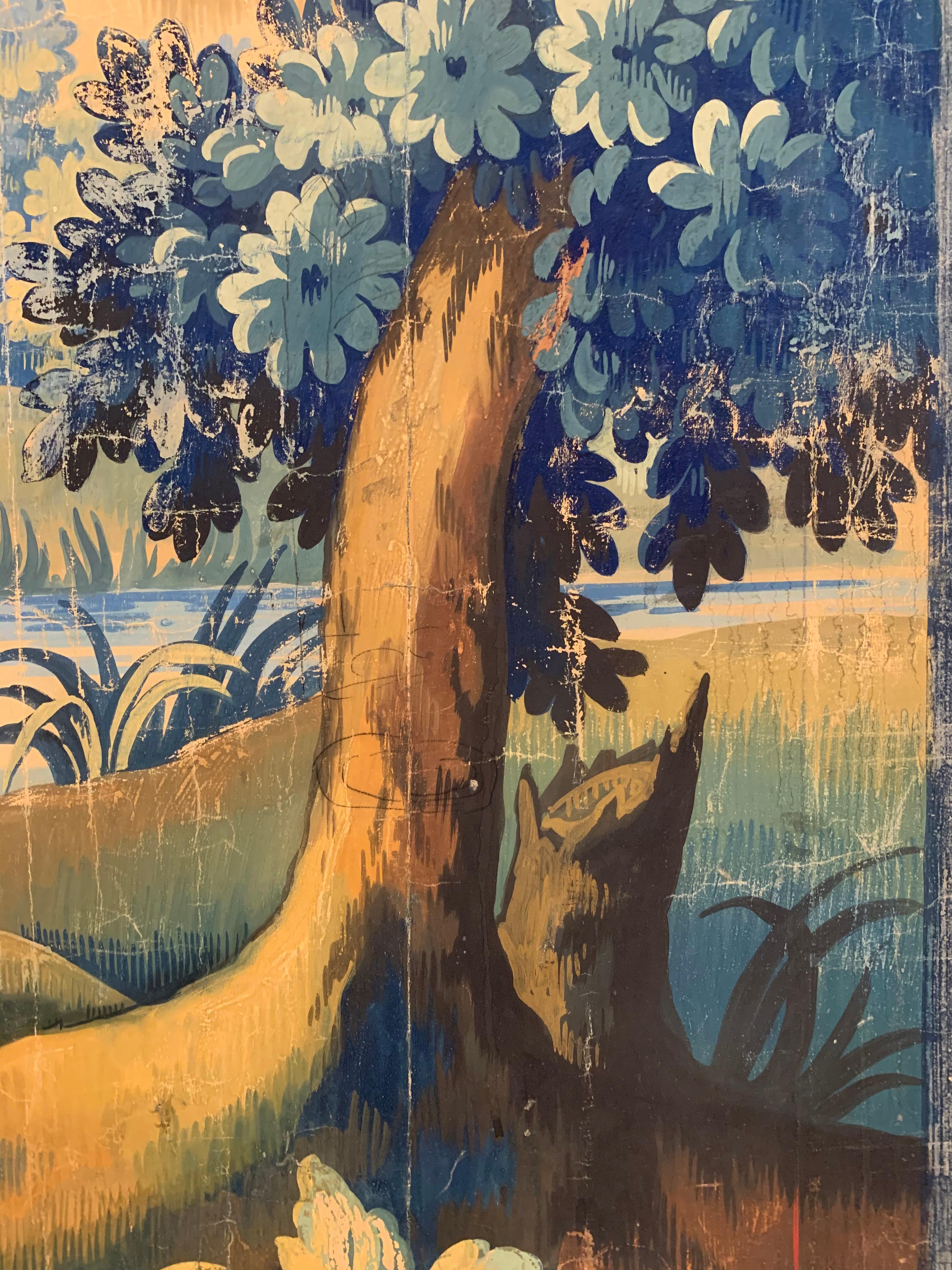 circa 19th Century French Painted Forest View Cartoon for a Tapestry on ...
