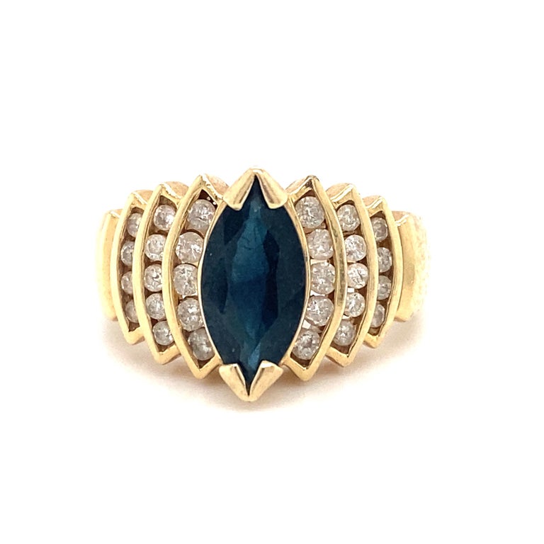 Circa 2000s Sapphire and Diamond Waterfall Ring in 14K Gold For Sale at ...