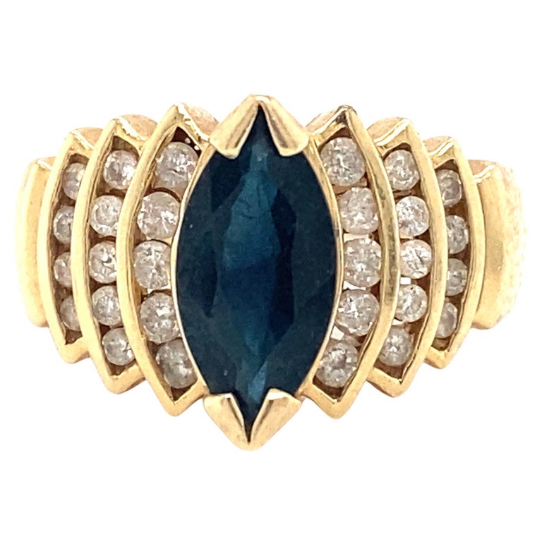 Circa 2000s Sapphire and Diamond Waterfall Ring in 14K Gold For Sale at ...
