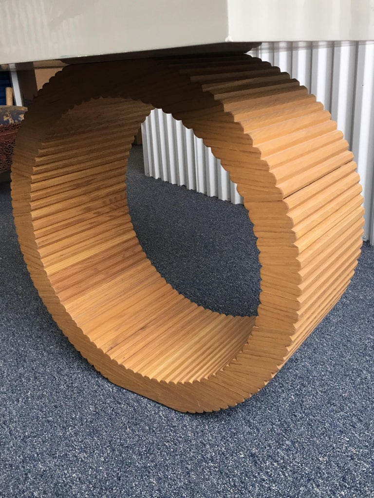 Circle and Square Wood Veneer and Grey Lacquered End Table For Sale at ...