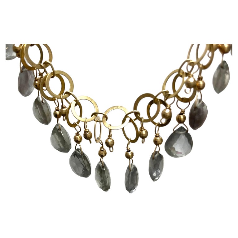 Circle Link Chain with Rare Light Grey Dangling Sillimanite Necklace ...