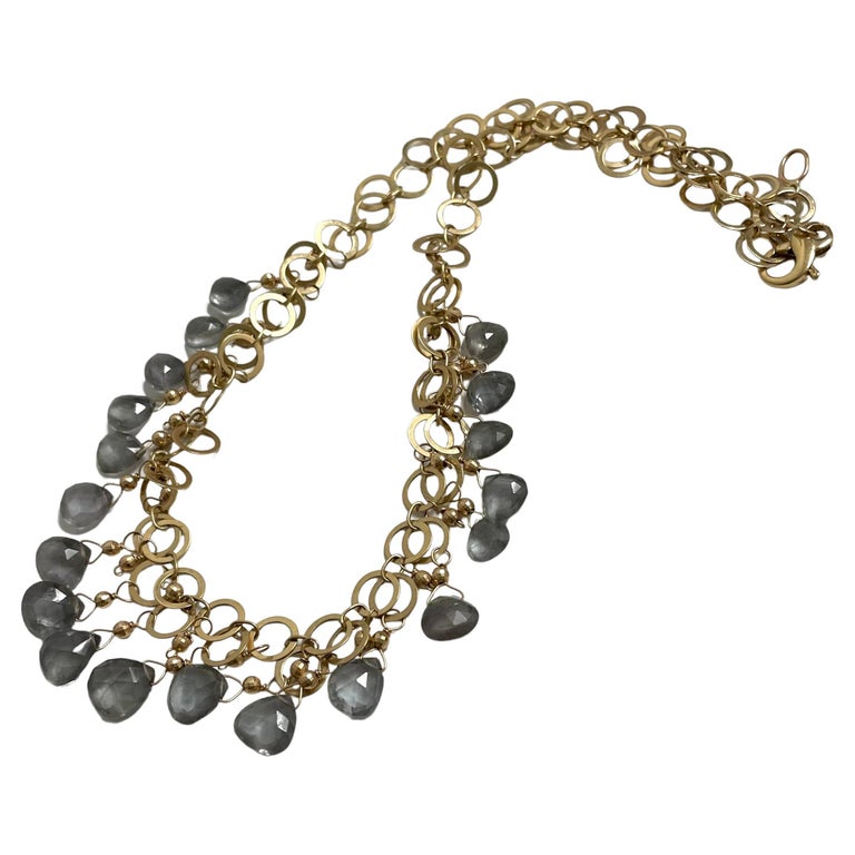 Circle Link Chain with Rare Light Grey Dangling Sillimanite Necklace ...