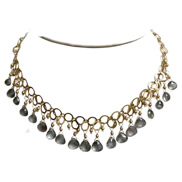 Circle Link Chain with Rare Light Grey Dangling Sillimanite Necklace ...