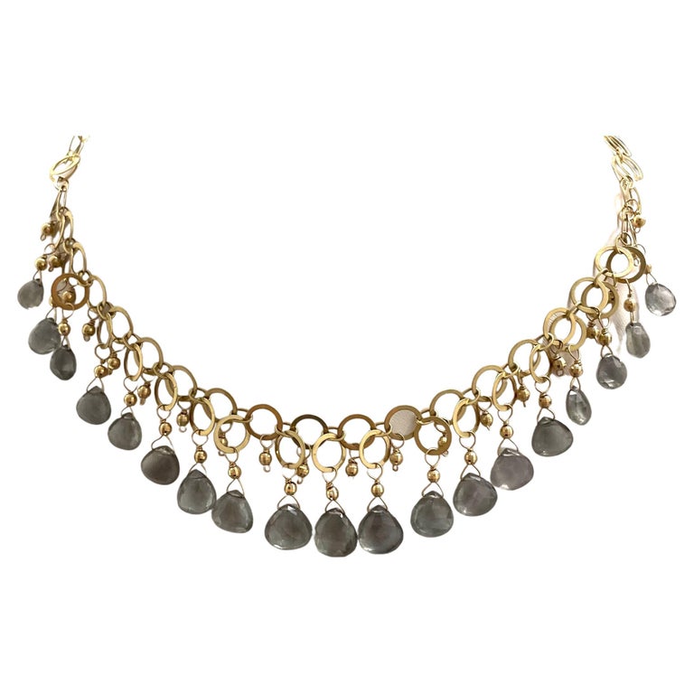Circle Link Chain with Rare Light Grey Dangling Sillimanite Necklace ...