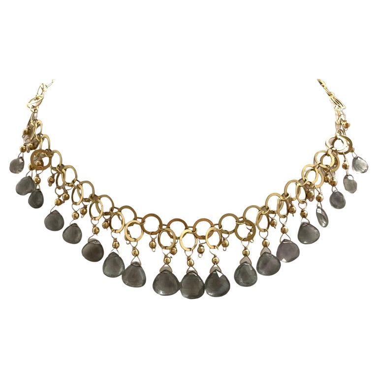 Circle Link Chain with Rare Light Grey Dangling Sillimanite Necklace ...