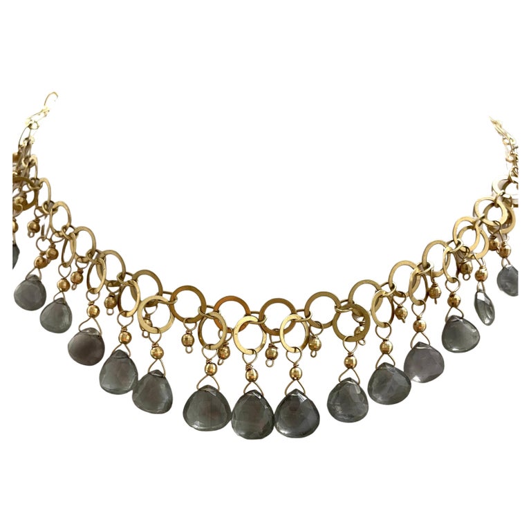 Circle Link Chain with Rare Light Grey Dangling Sillimanite Necklace ...