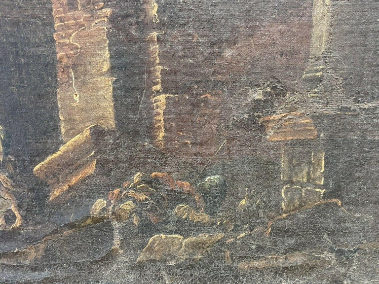 1700'S ITALIAN OLD MASTER OIL PAINTING FIGURES IN CLASSICAL RUINS ...