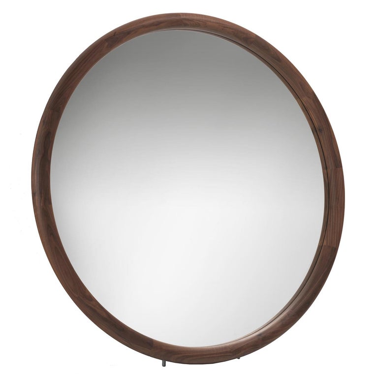 Circle Walnut Mirror For Sale at 1stDibs