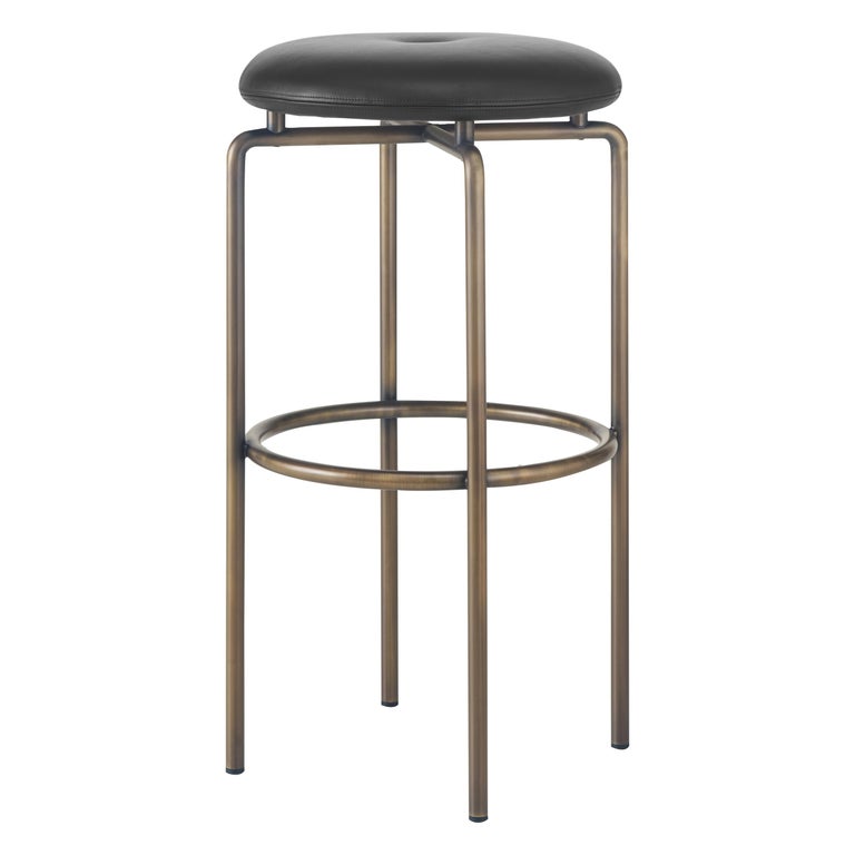Customizable Circular Bar Stool in Bronze and Leather Designed by Craig ...