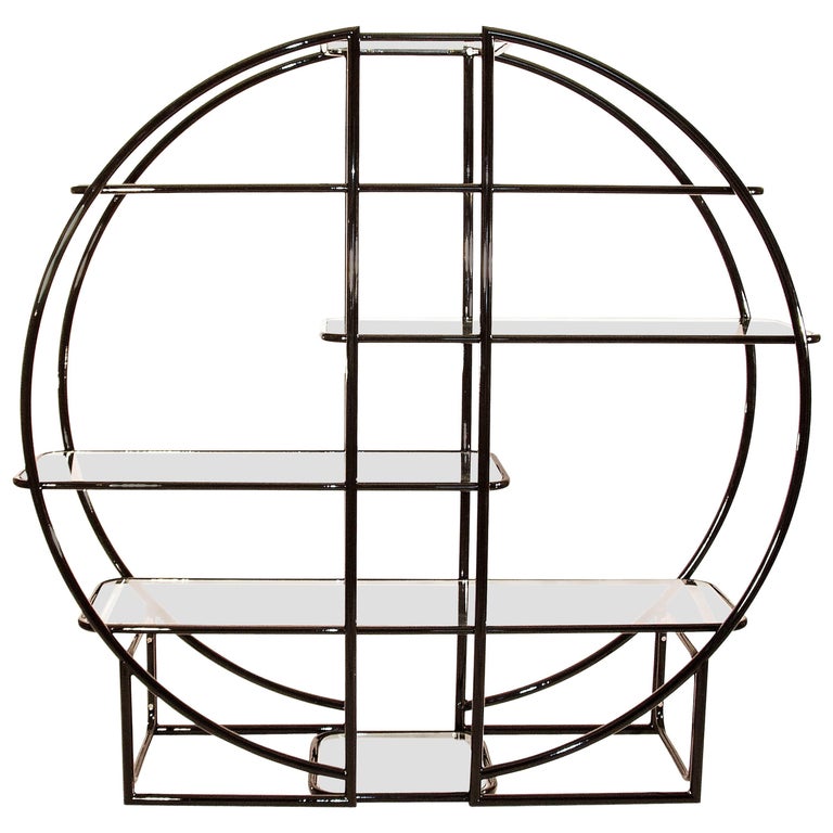 Circular Black Étagère with Glass Display Shelves at 1stDibs