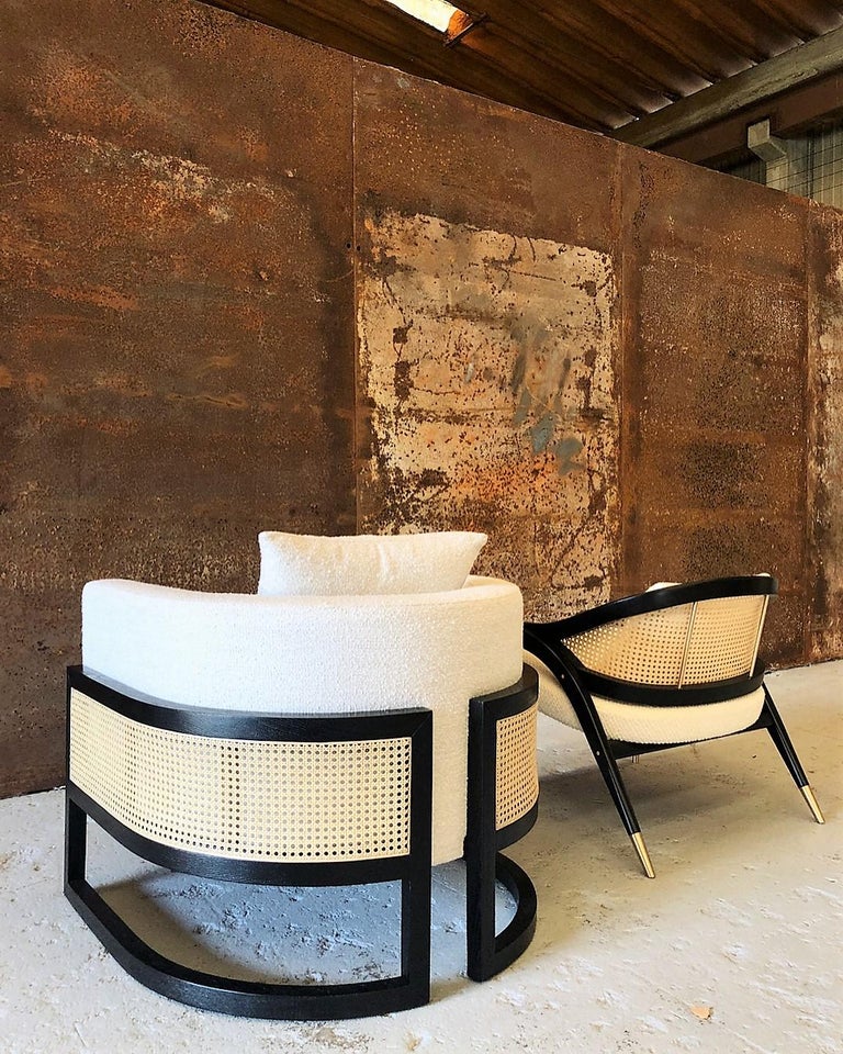 Circular Contemporary Armchair in Black Oakwood and Natural Cane For ...