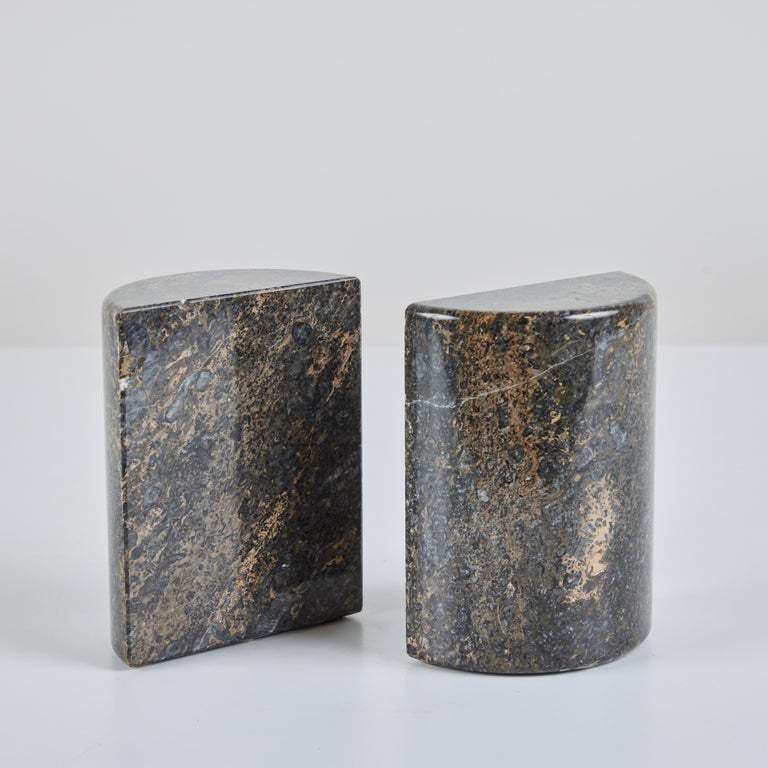 Circular Grey Marble Bookend Set For Sale at 1stDibs