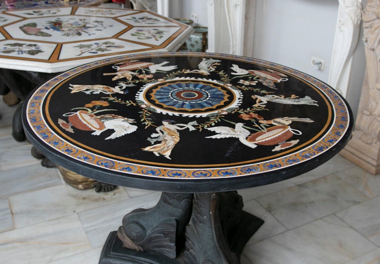 Circular Marble Table Inlaid with Hard Stones of Greek Scenes For Sale ...