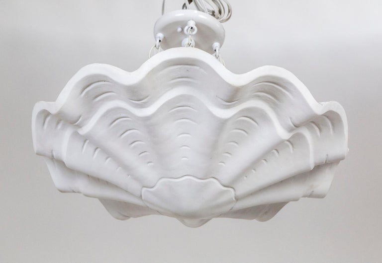 Ribbed (22") Circular Undulating White Plaster Shell Pendant Light For ...