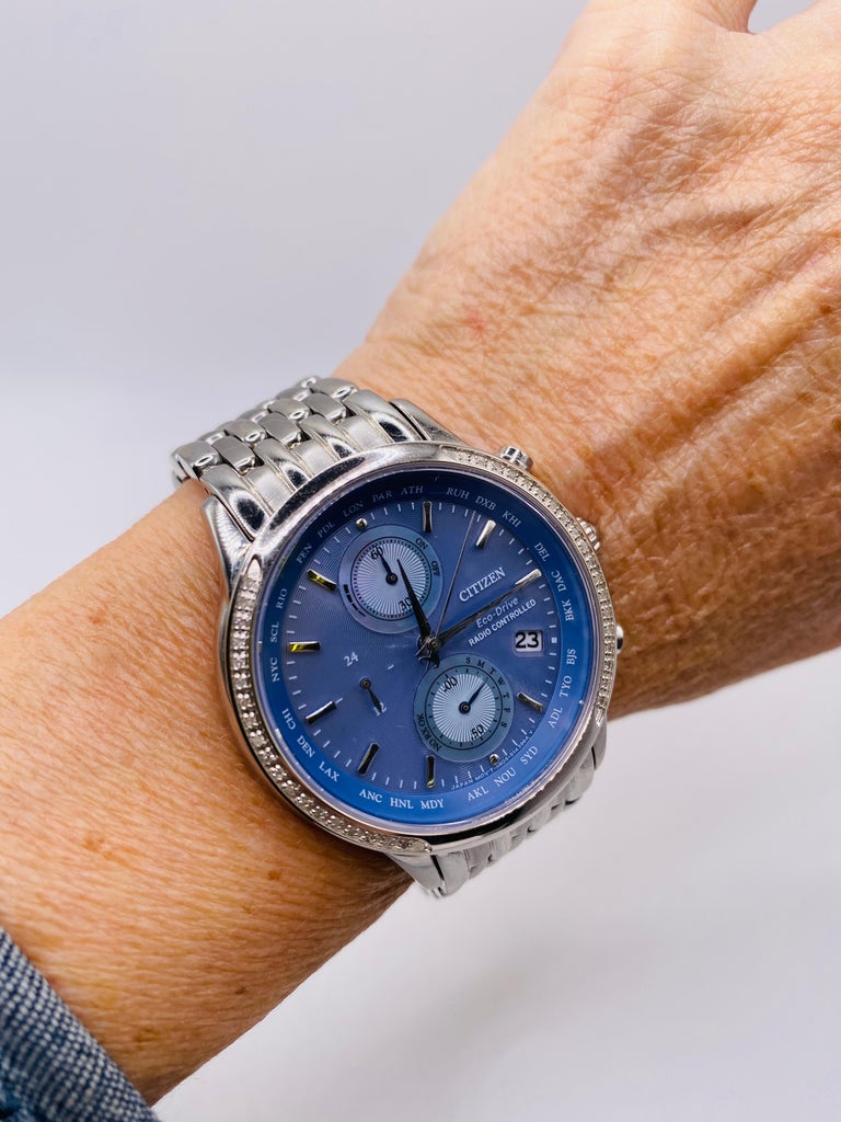 Citizen Eco Drive Radio Controlled Periwinkle Blue Dial Stainless Steel ...
