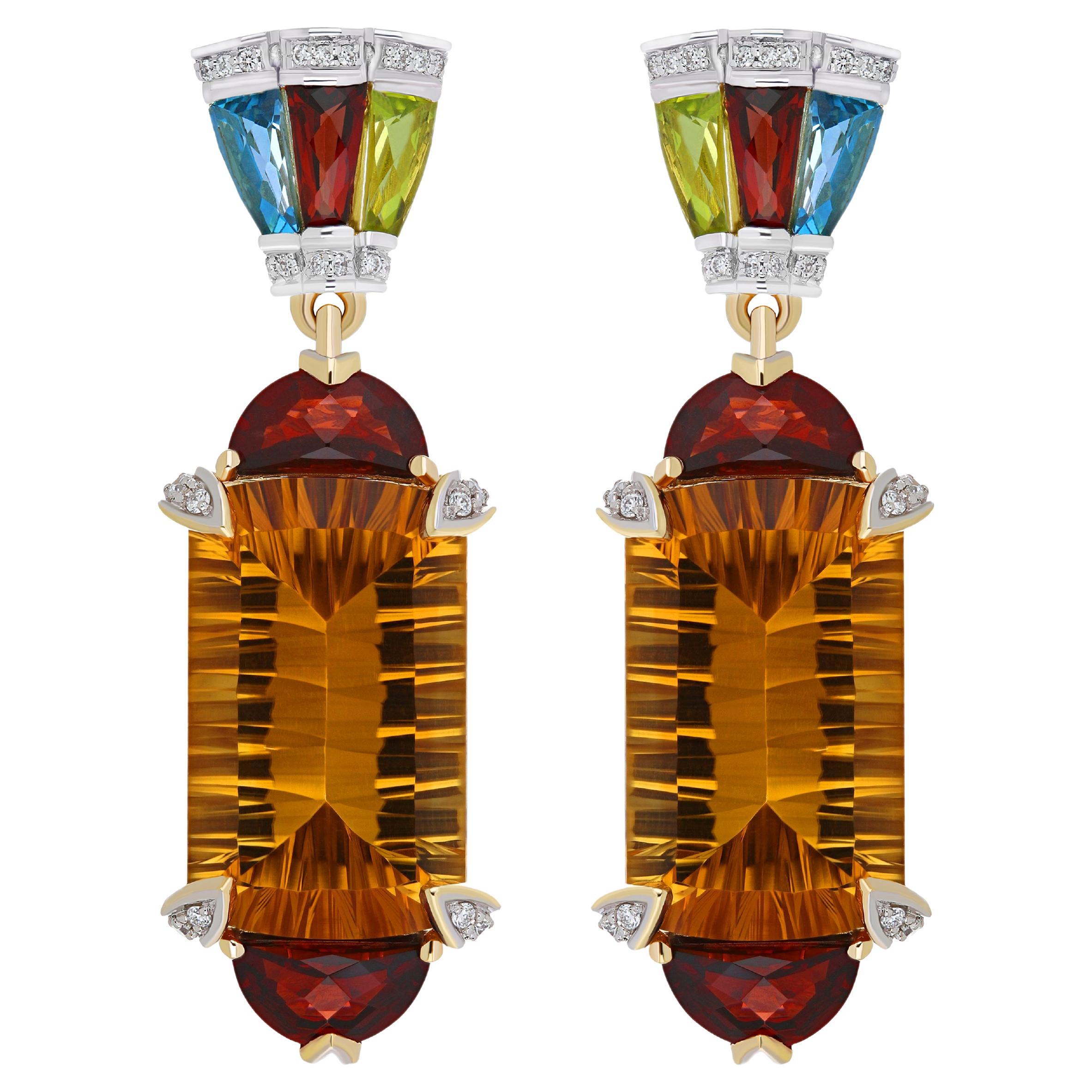 Multi Stone and Diamond Studded Earring 14 Karat Yellow Gold For Sale ...