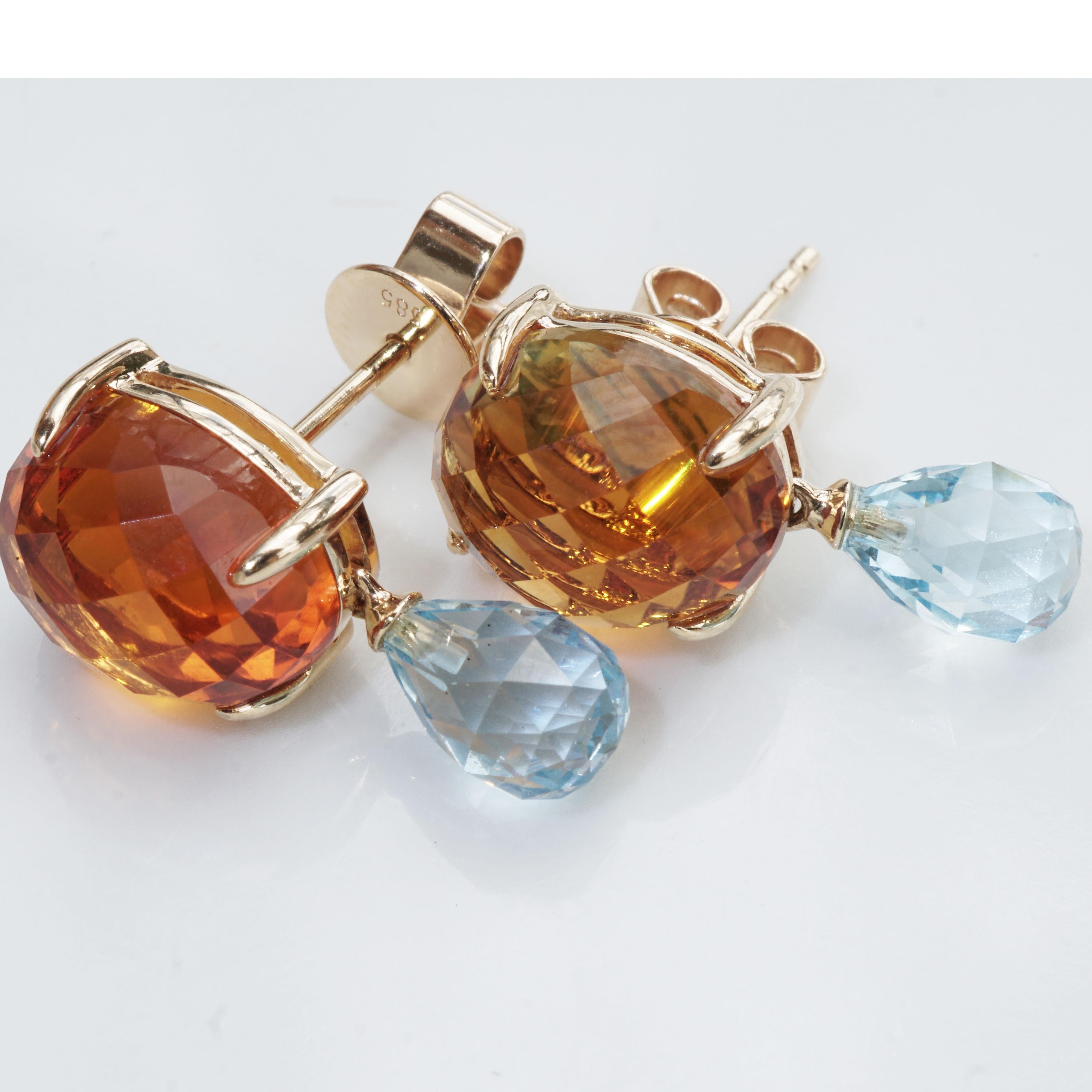 Citrine Blue Topaz Earrings Sky and Sun a combination of special colors ...