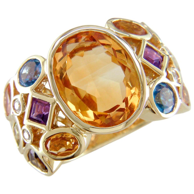 Hammerman Brothers Citrine Carnival Ring with Multi-Color Gemstones and ...