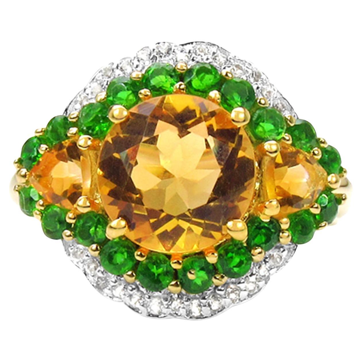Citrine Cocktail Ring Chrome Diopside Topaz 3.93 Carats 14K Yellow Gold ...