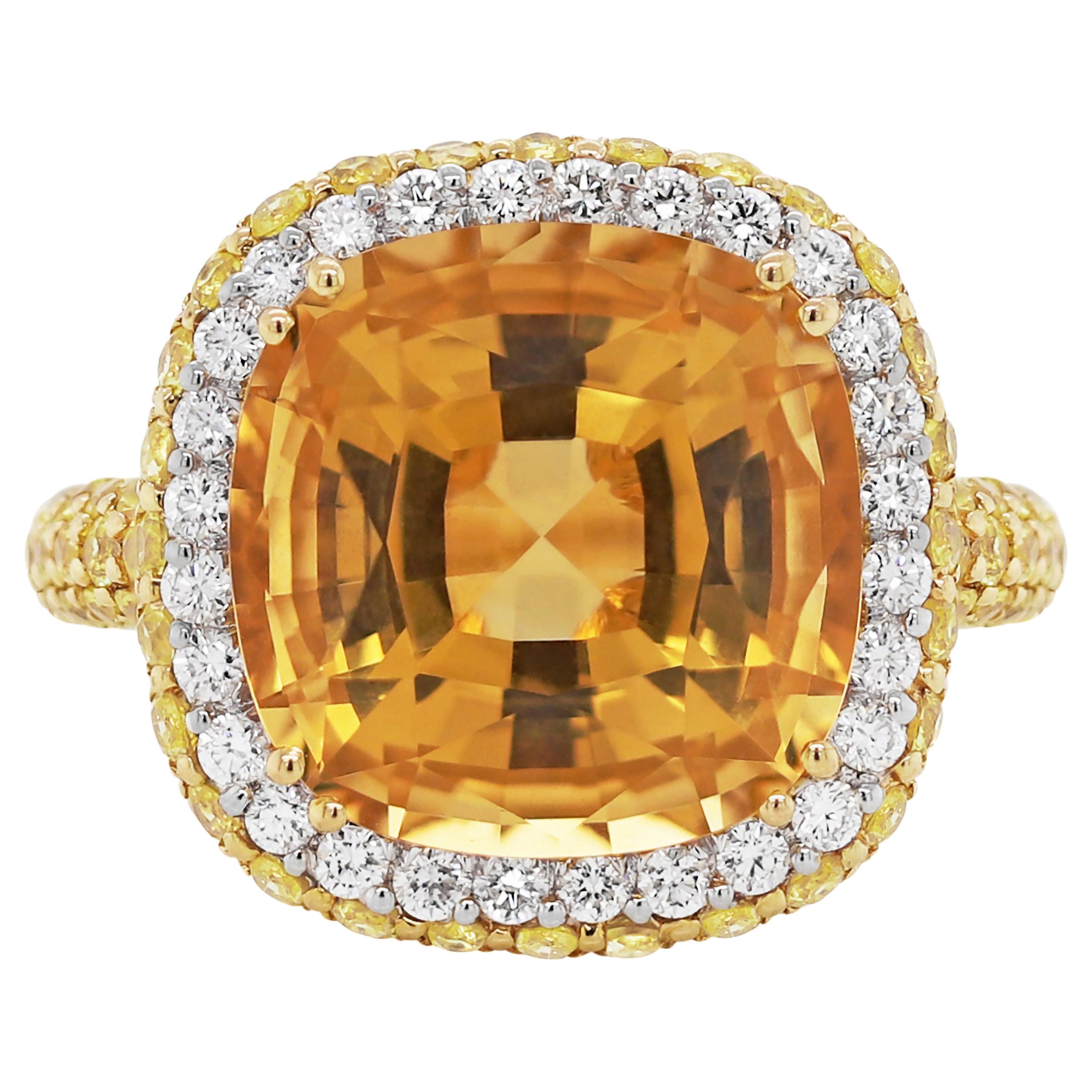 1 Carat Citrine, 1 Carat Yellow Sapphire and Accent Diamonds 18 Karat ...