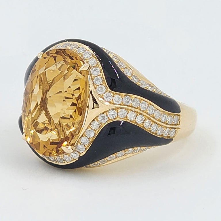 Citrine Diamond Enamel Cocktail Ring in 14 Karat Yellow Gold For Sale ...