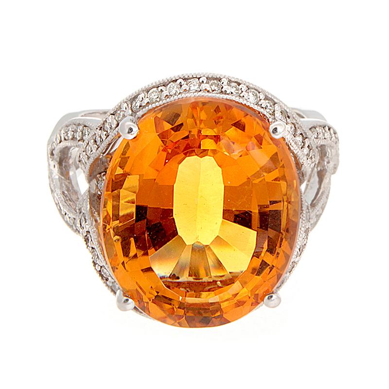 Oversize Golden Citrine Diamond Gold Ring For Sale at 1stDibs