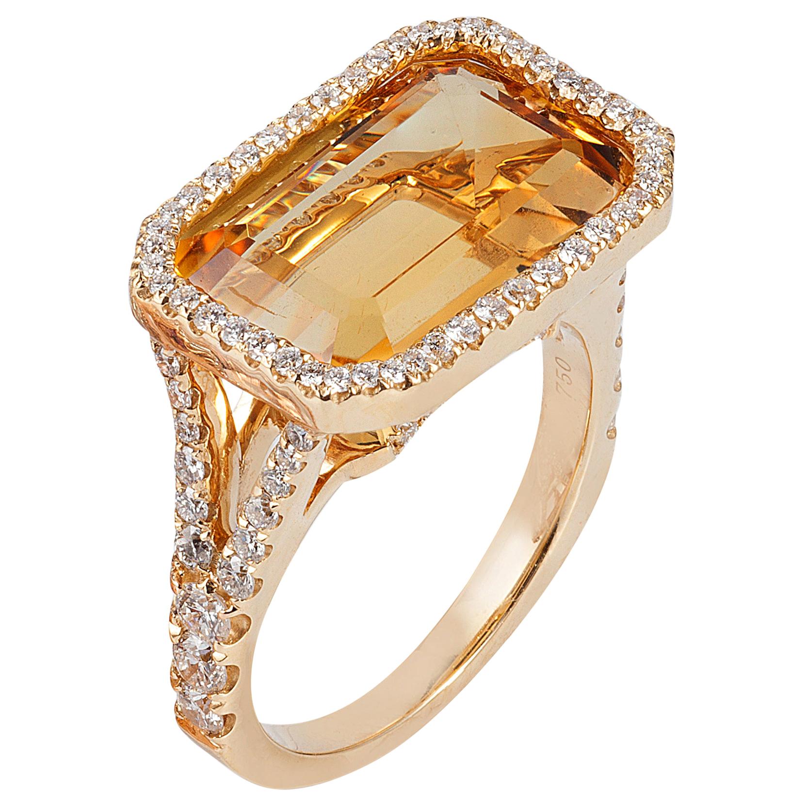 Goshwara Emerald Cut Citrine Square And Diamond Ring For Sale at ...