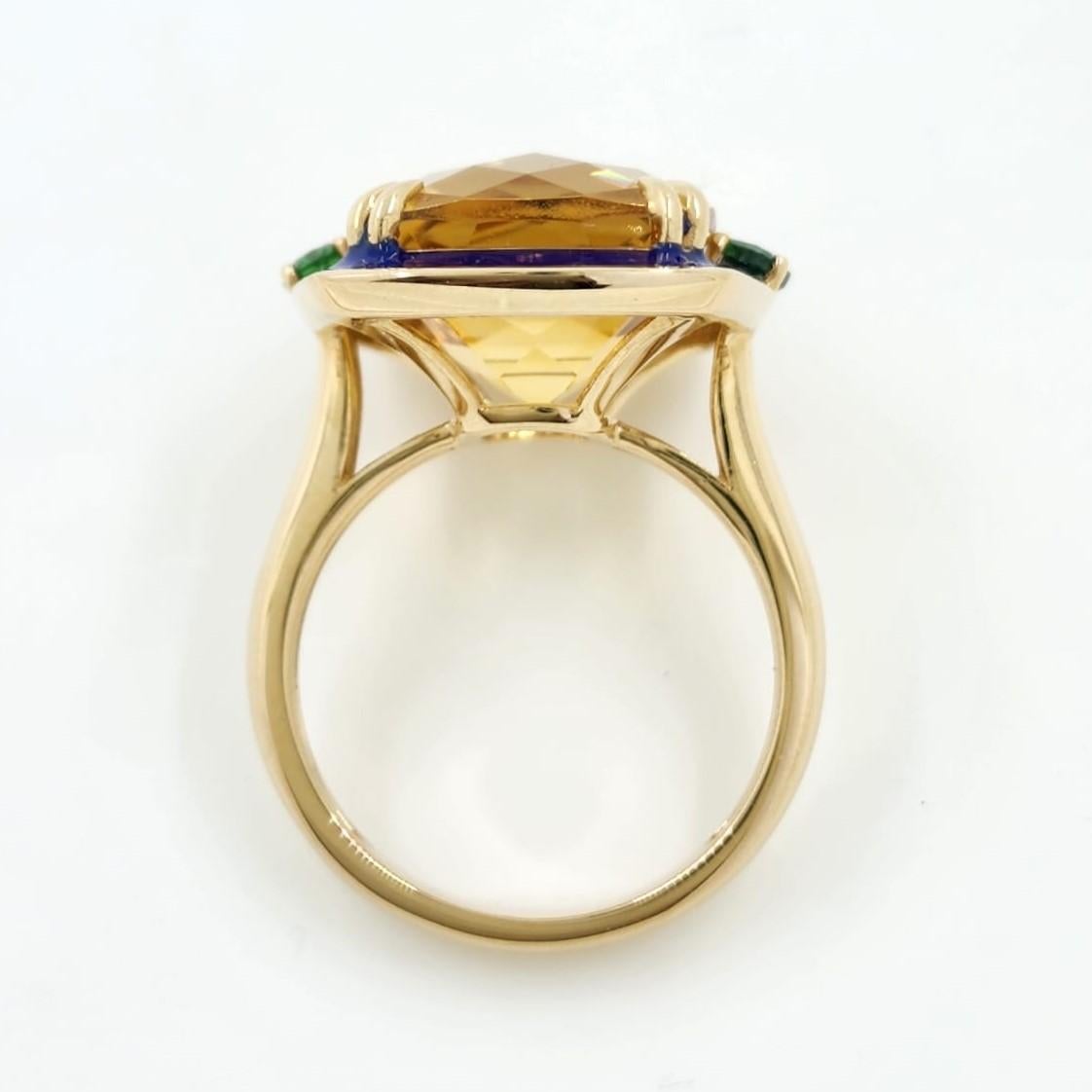 Citrine Emerald Enamel Cocktail Ring in 14 Karat Yellow Gold For Sale ...