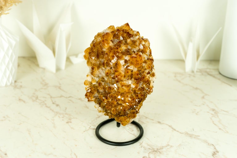 Citrine Flower Crystal Cluster with Deep Orange Druzy on Iron Stand For ...