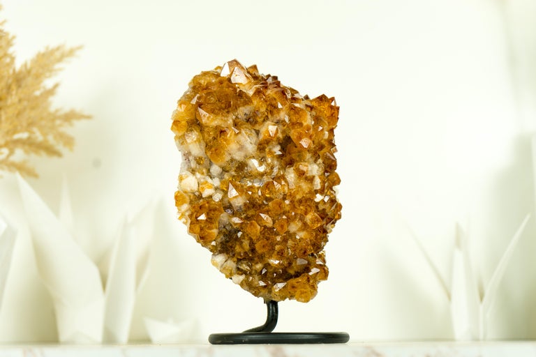 Citrine Flower Crystal Cluster with Deep Orange Druzy on Iron Stand For ...