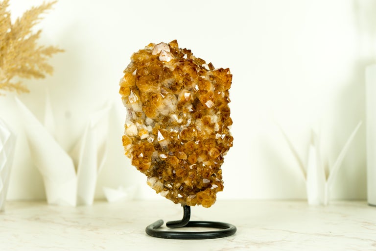 Citrine Flower Crystal Cluster with Deep Orange Druzy on Iron Stand For ...