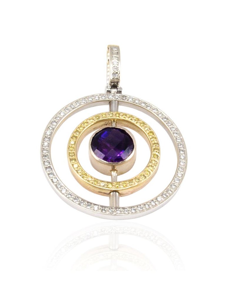Citrine Gemstone and .58CTW Diamond Pendant in 18KTT For Sale at 1stDibs