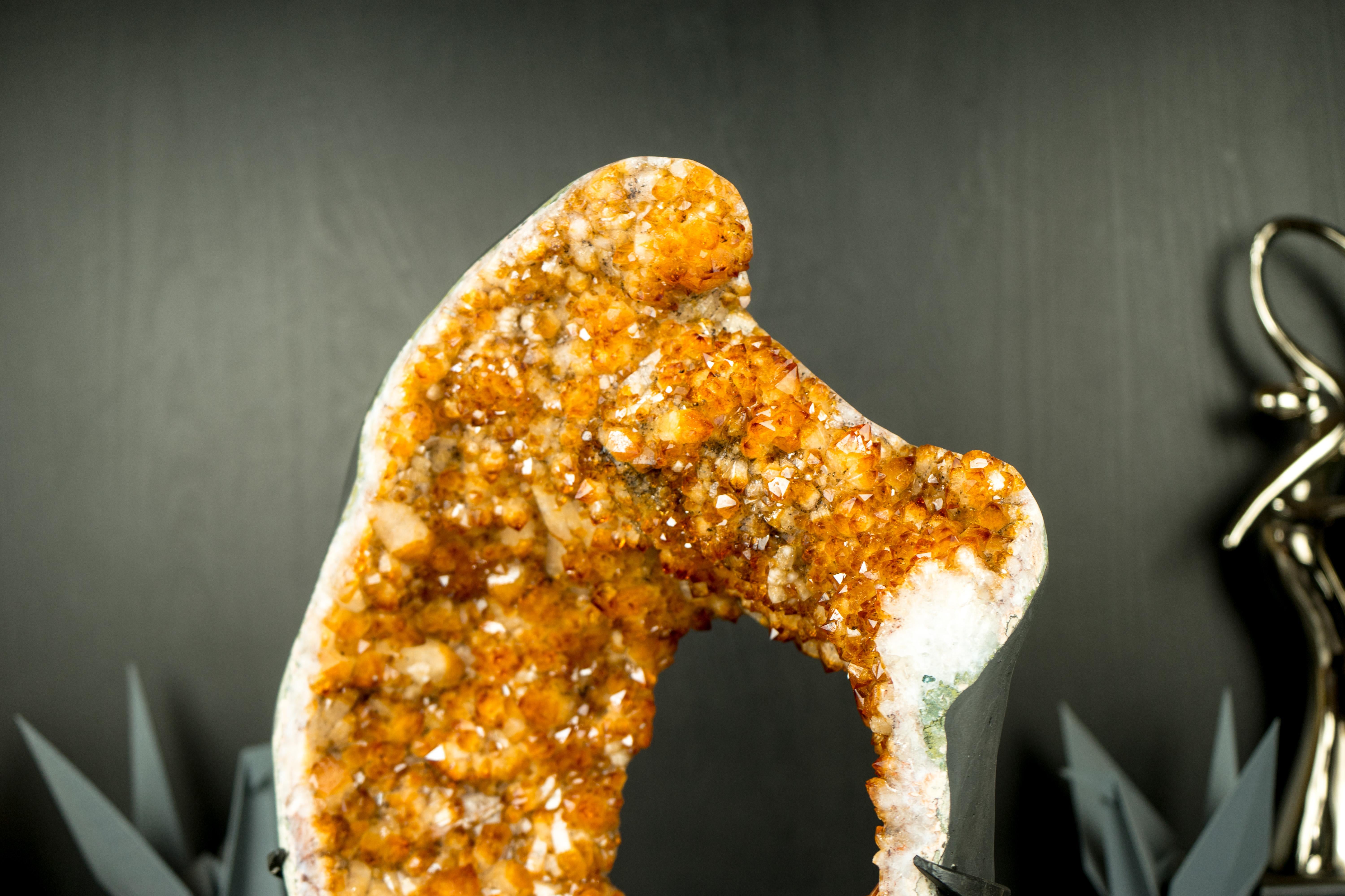 Citrine Geode Portal Slice with Rare Flower Stalactites Druzy For Sale ...