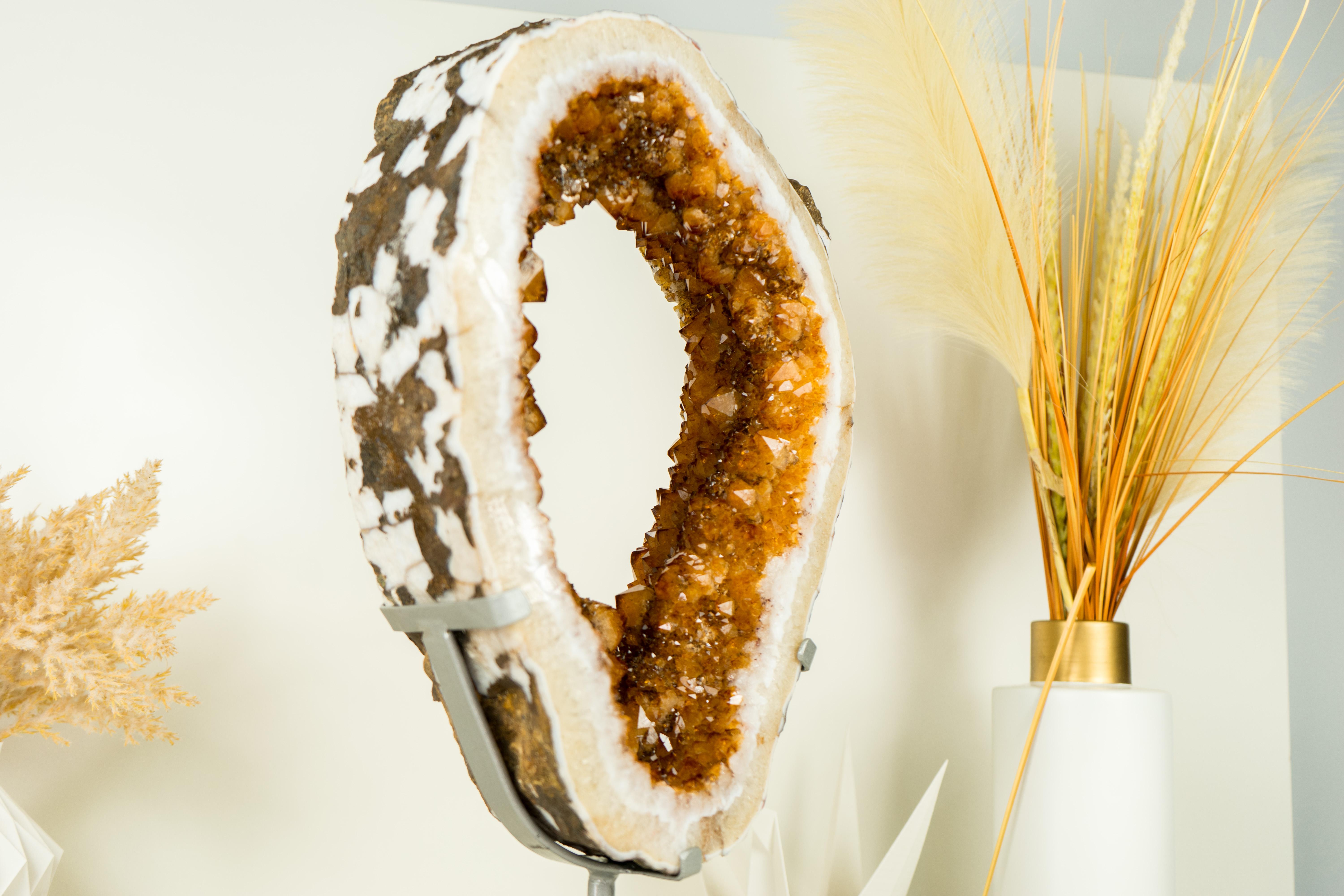 Citrine Geode Slice with a Crown Formation and Golden Orange Druzy on ...