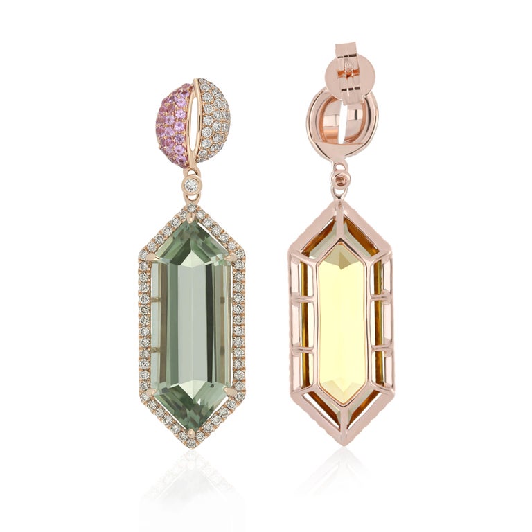 Citrine, Mint Quartz, Pink Sapphire and Diamond Earring in 14 Karat ...