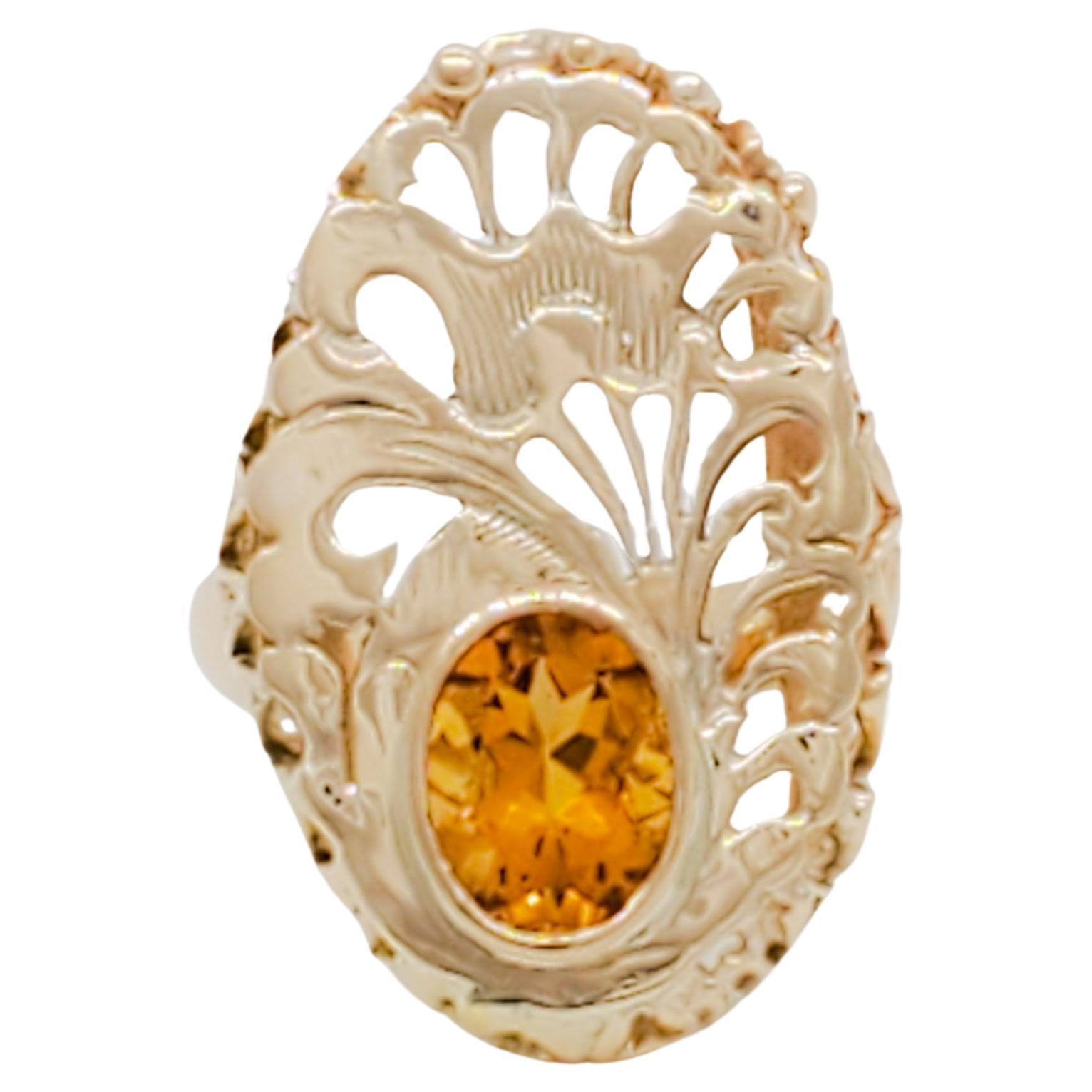 25 Carat Oval-Cut Citrine, Pearl and Diamond 14k Yellow Gold Cocktail ...