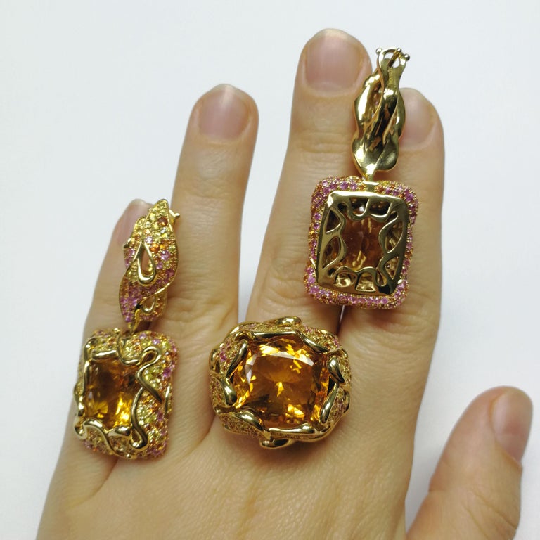 Citrine Pink Yellow Orange Sapphire 18 Karat Yellow Gold Suite For Sale ...