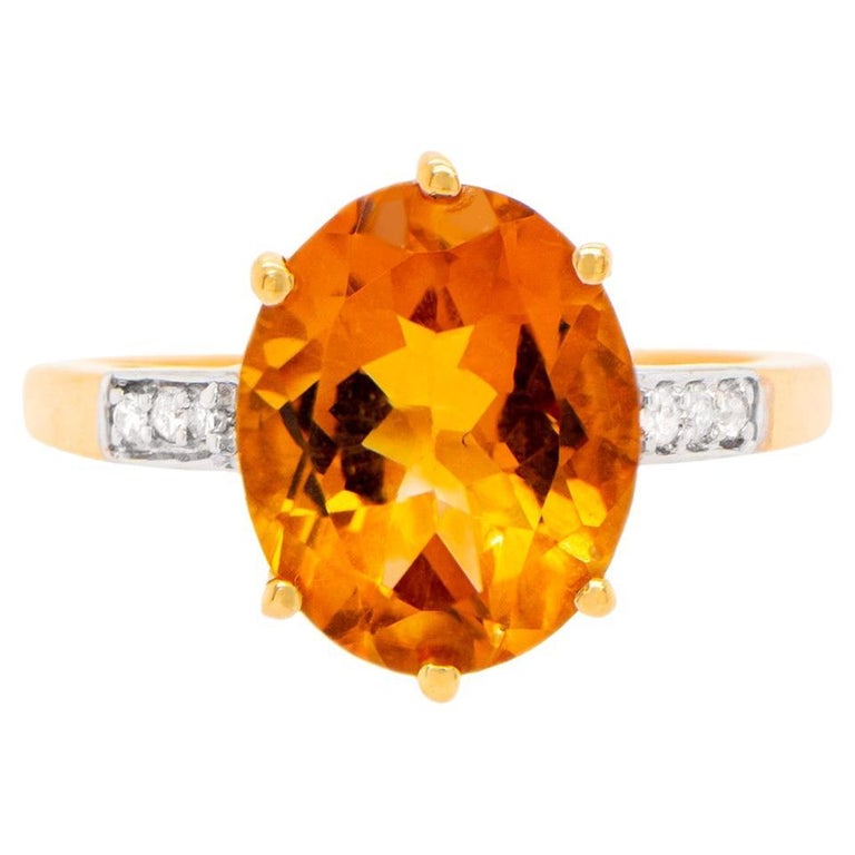 Citrine Ring 4.85 Carat with Diamonds 10k Yellow Gold For Sale at 1stDibs