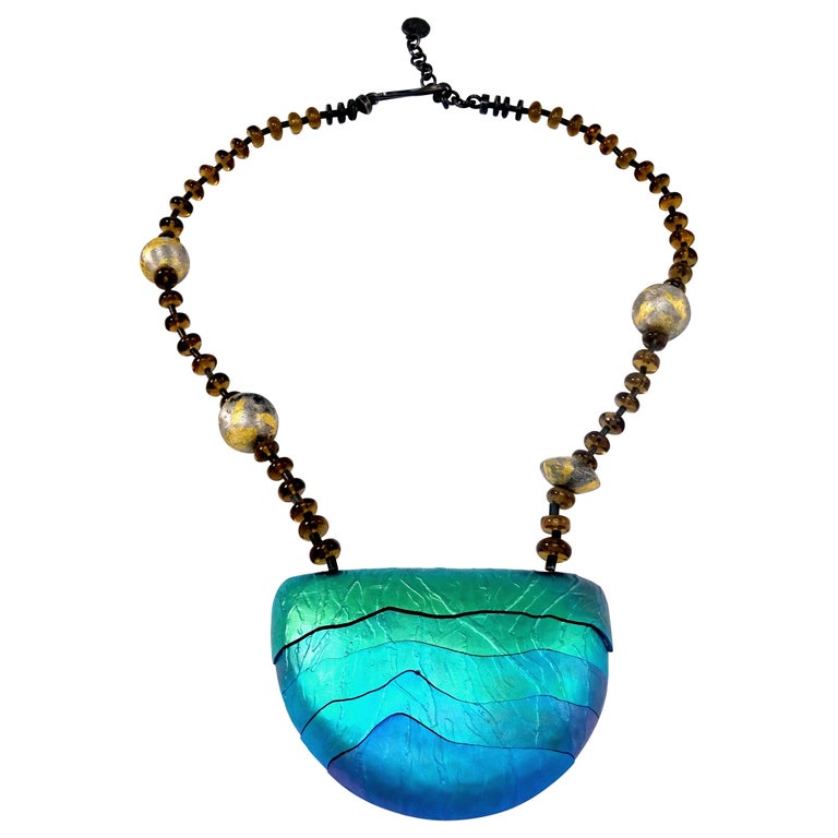 Yellow Citrines Sterling Silver Green Blue Titanium Necklace For Sale ...