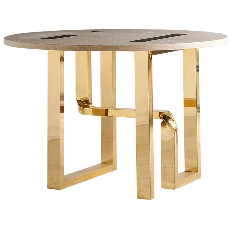 Cittone Oggi Travertine and Brass Inlay Dining Table For Sale at 1stDibs
