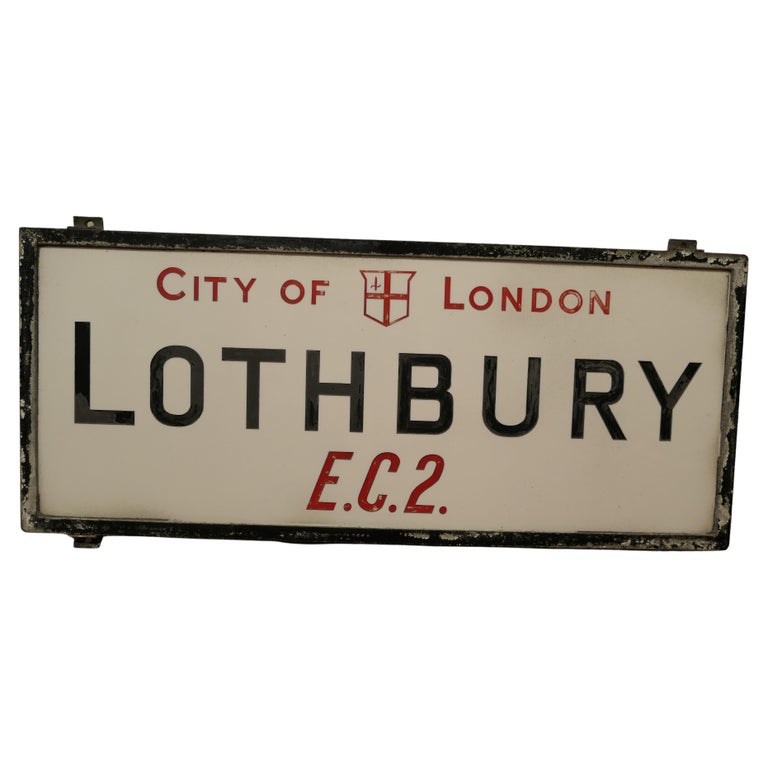 City of London Glass Edwardian Street Sign, Lothbury E.C.2 For Sale at ...
