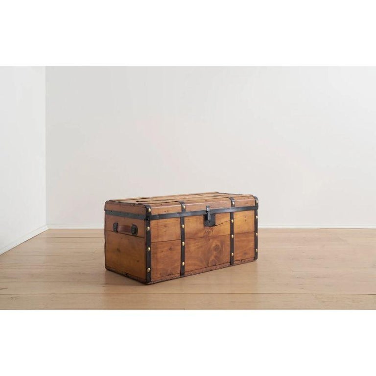 Civil War Era Wood Trunk in Black Steel Bands with Brass Buttons For ...