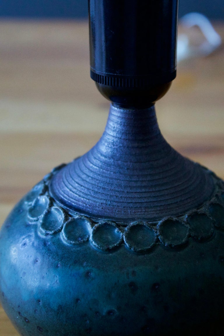 Claes Thell, Small Table Lamp, Glazed Stoneware, Rattan, Höganäs ...