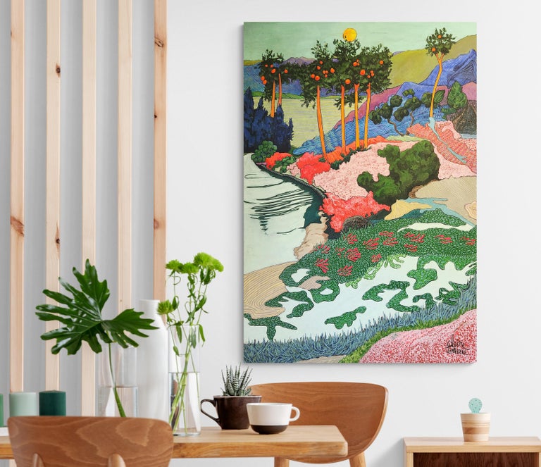Claire Denarie-Soffietti - Large Colourful Exotic Landscape Painting ...