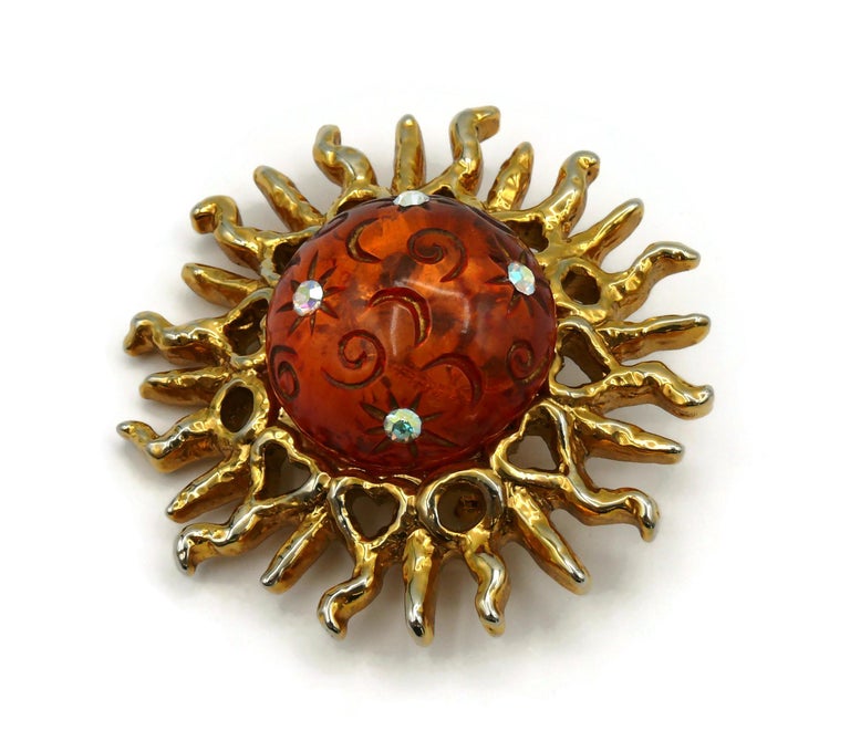 CLAIRE DEVE Vintage Celestial Radiant Sun Brooch For Sale at 1stDibs