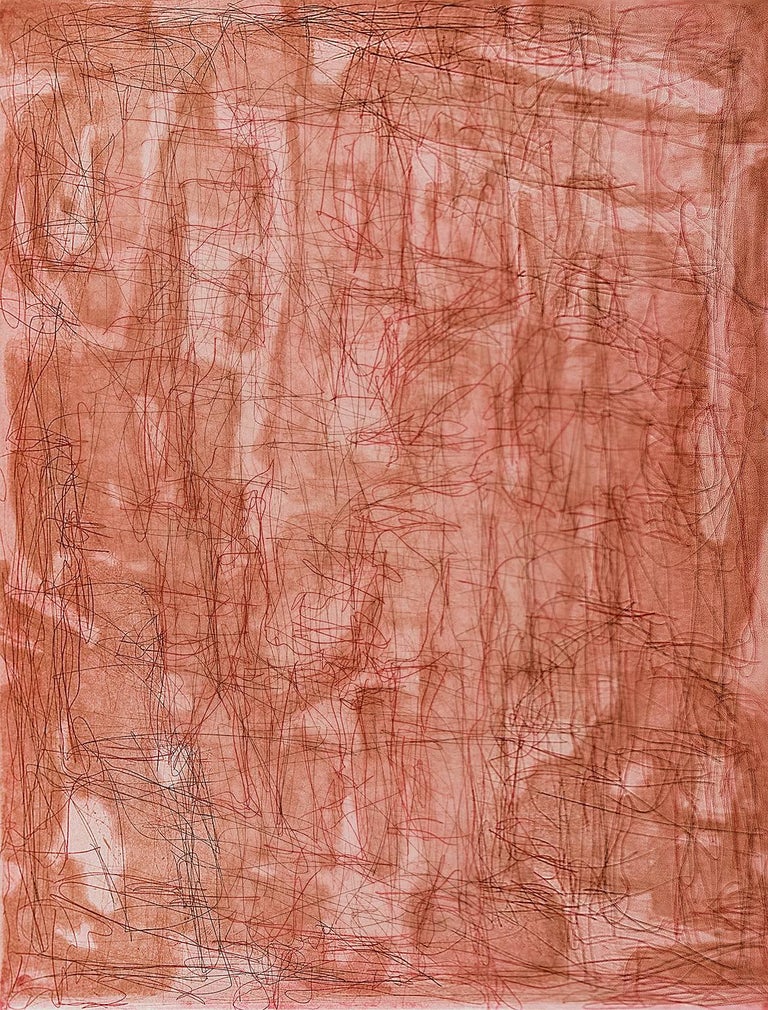Claire Seidl - "Ruby Line", abstract etching, aquatint linear monoprint ...