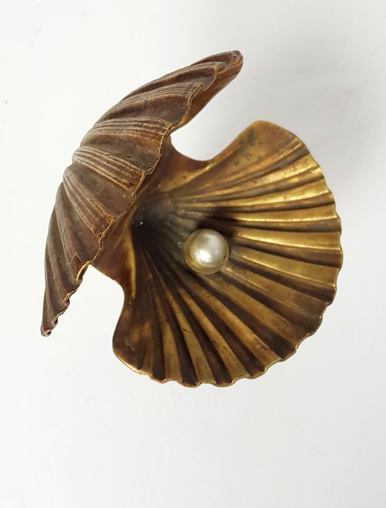 Clam Shell Bronze Sculpture with Pearl at 1stDibs
