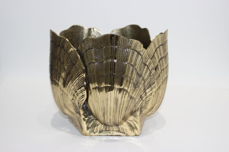 Clam Shell Polished Brass Cachepot or Ice Bucket at 1stDibs
