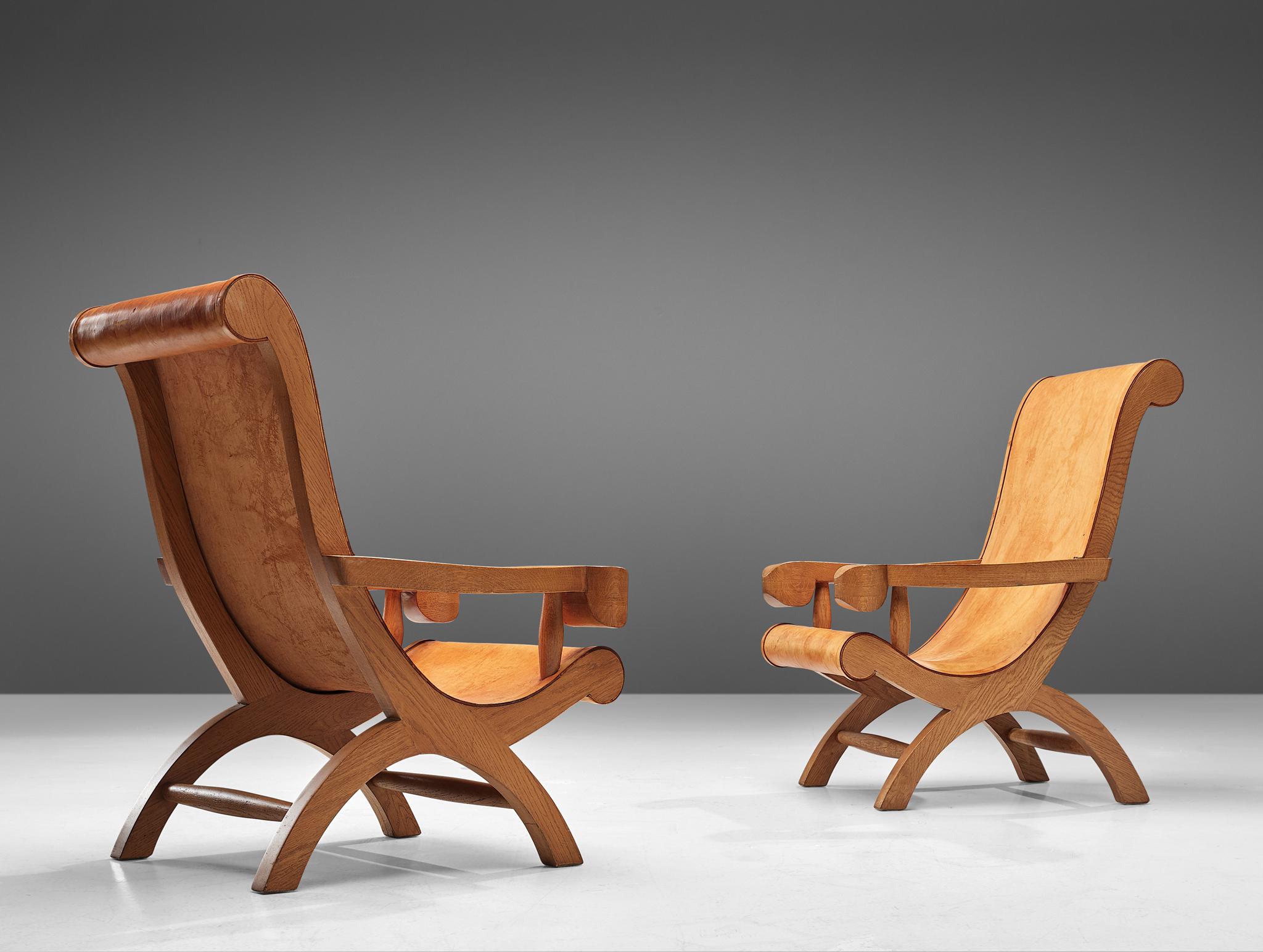 Clara Porset 'Butaque' Chairs in Cognac Leather For Sale at 1stDibs