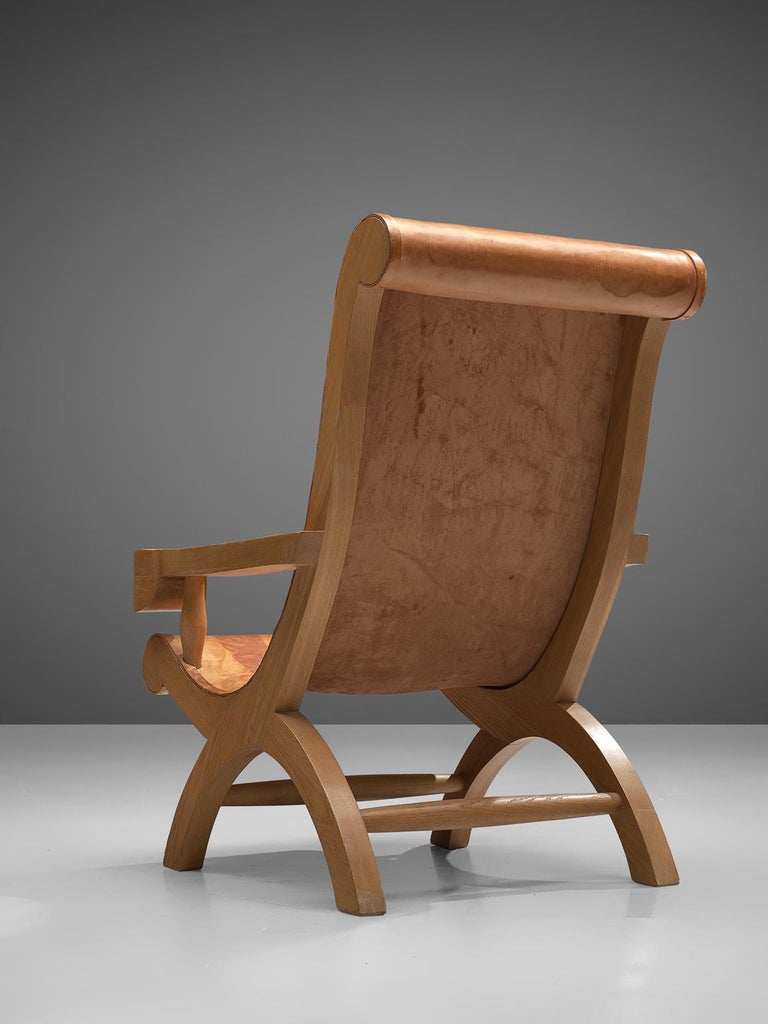 Clara Porset Butaque Lounge Chair in Cognac Leather For Sale at 1stDibs
